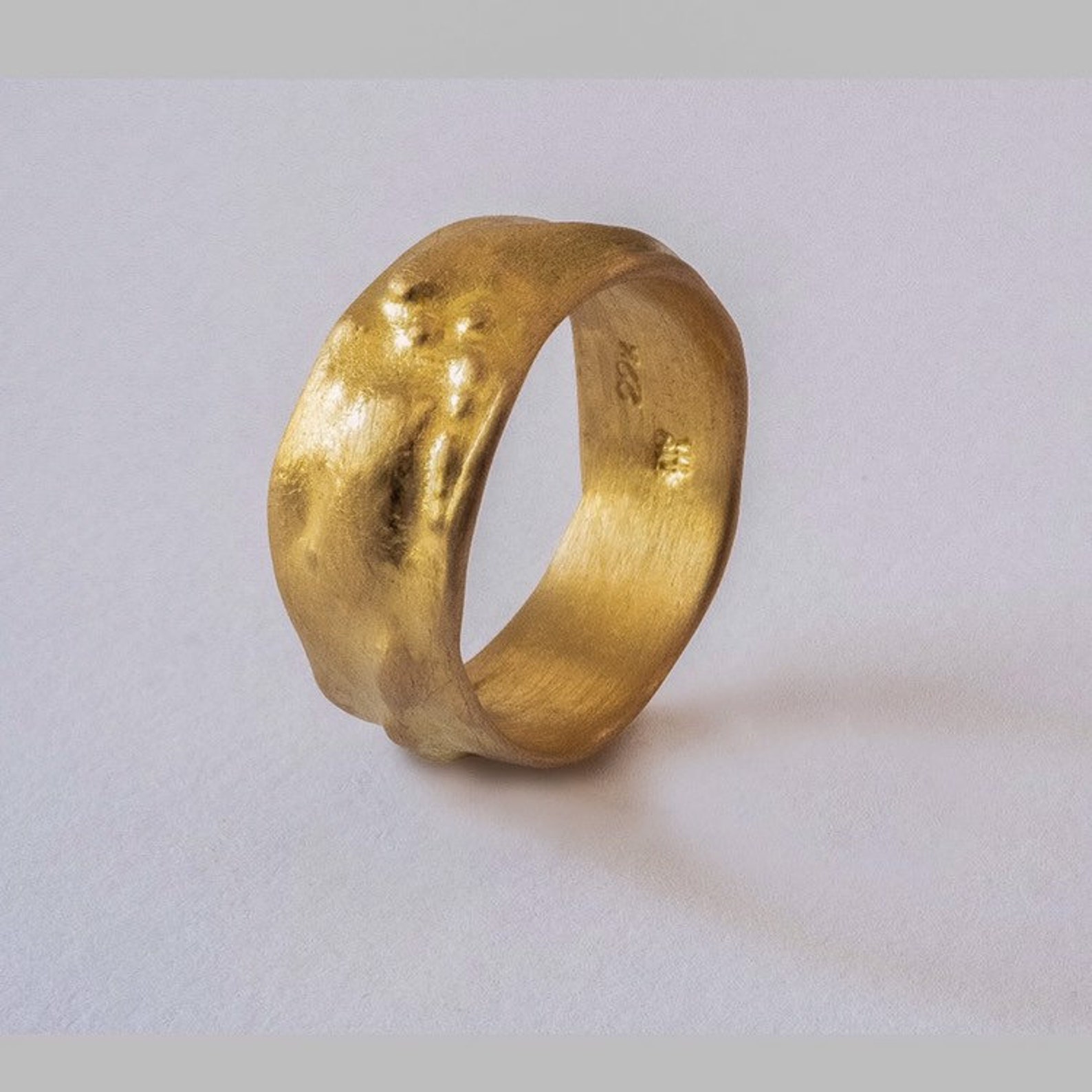 22K Solid Gold Pinky Ring, 22K Solid Gold Natural Shaped Ring, Wide ...