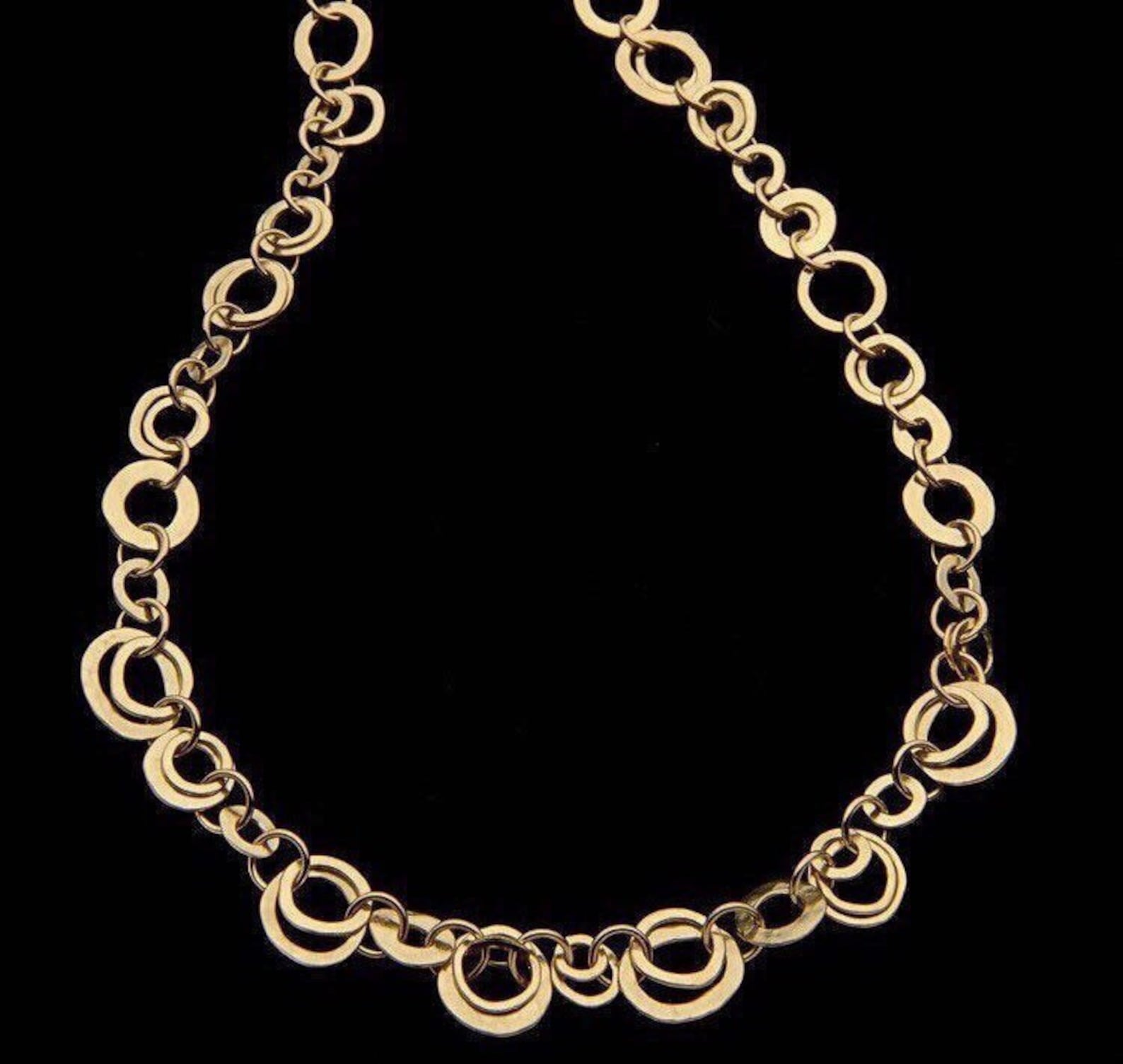 Collar de oro macizo de 18k, collar de aros martillados de oro macizo ...