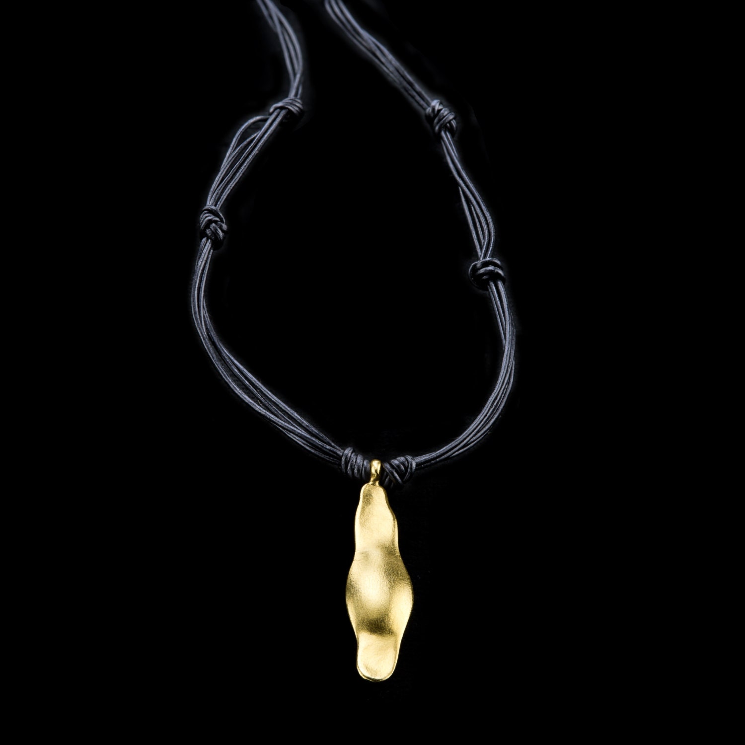 Natural Shaped 18k Solid Gold Pendent on Leather Lace, Unisex Jewelry ...