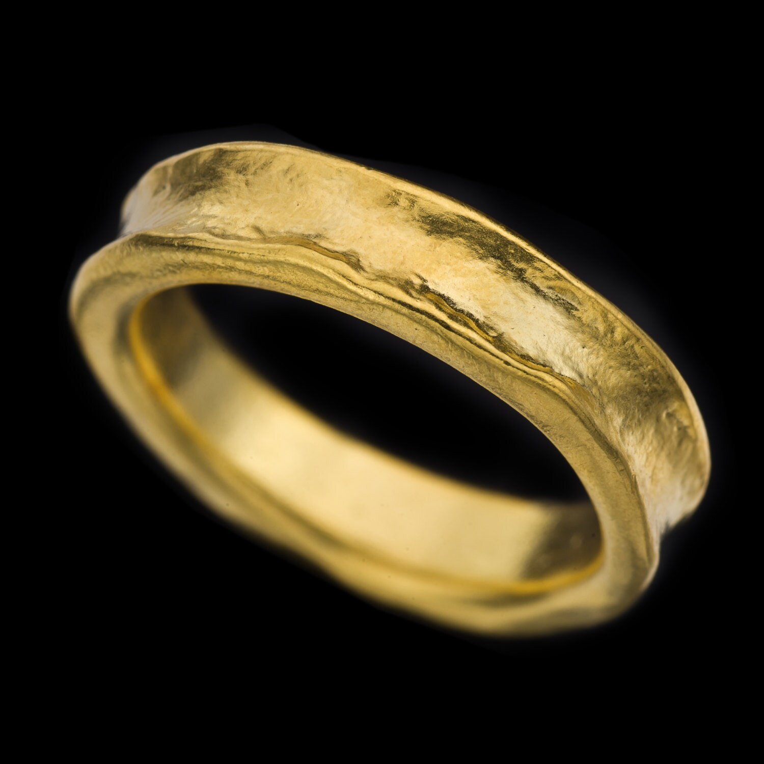 Rough Looking 18k Solid Gold Wedding Ring, Curved Wedding Band, Unisex ...