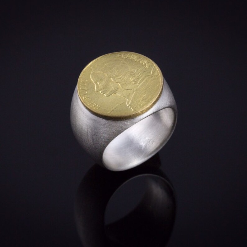 22k Solid Sold Coin on Sterling Silver Pinky Ring ,statement Ring ...