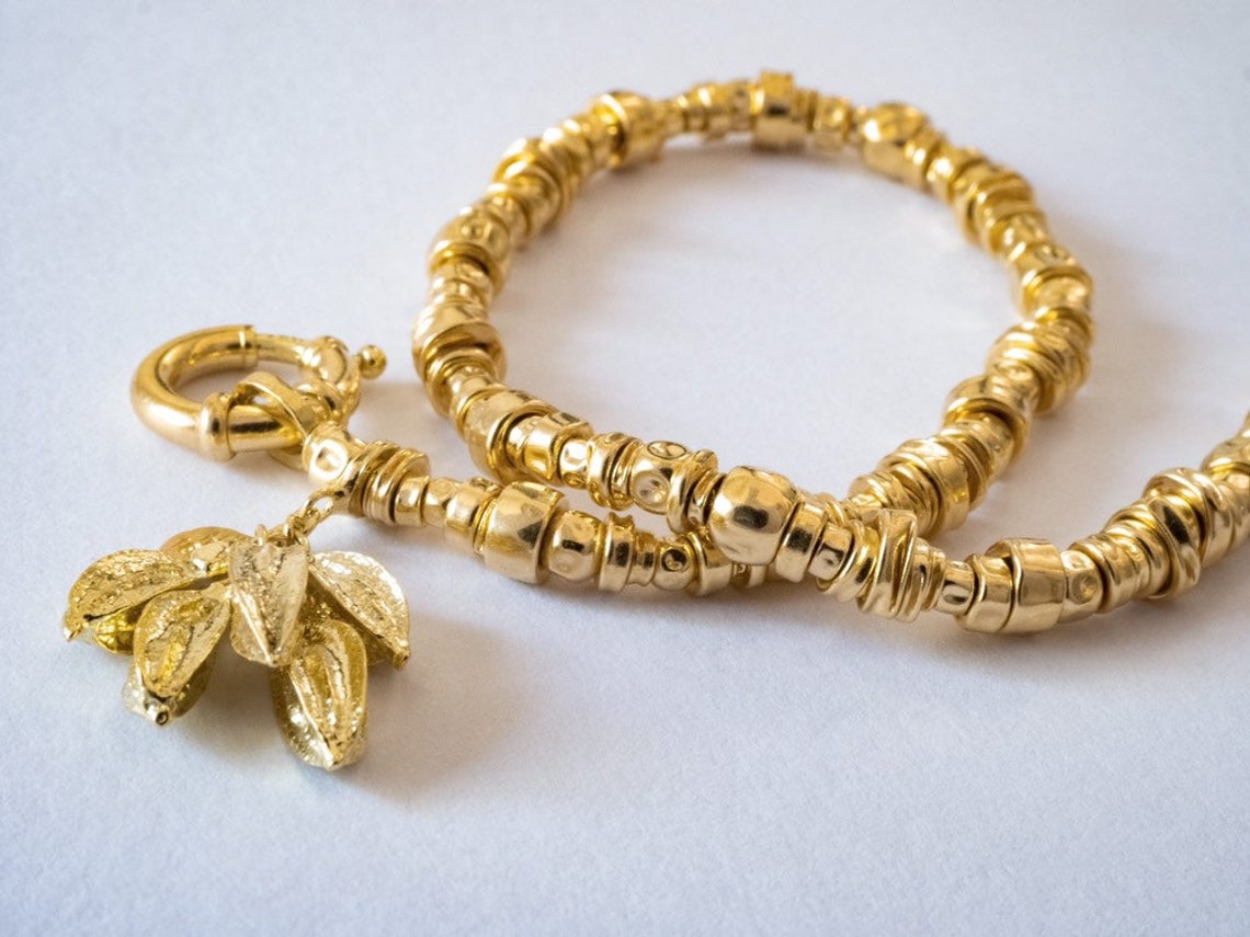 18k Solid Gold Beaded Bracelet With Cluster of 18k Solid Gold - Etsy