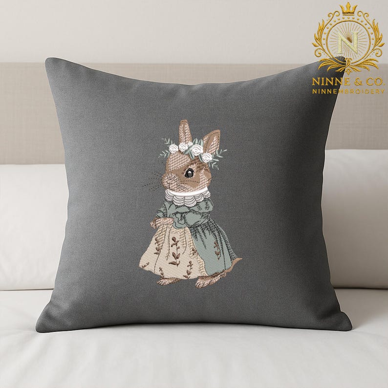 Vintage Bunny Girl Embroidery Design, Cute Rabbit in Floral Dress Idea ...