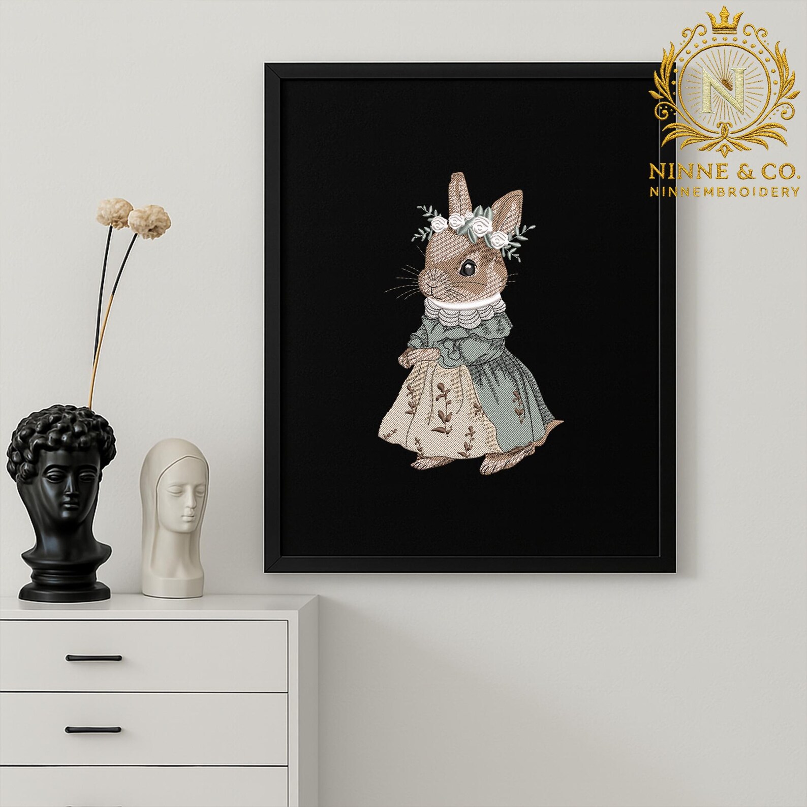 Vintage Bunny Girl Embroidery Design, Cute Rabbit in Floral Dress Idea ...