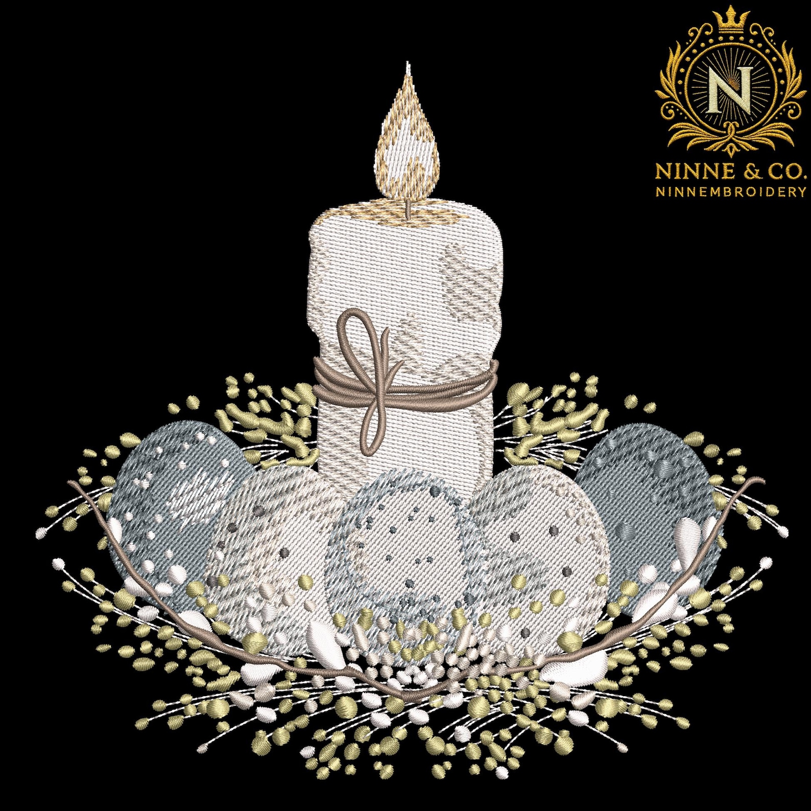 Vintage Easter Candle Embroidery Design, Easter Eggs With Candle ...
