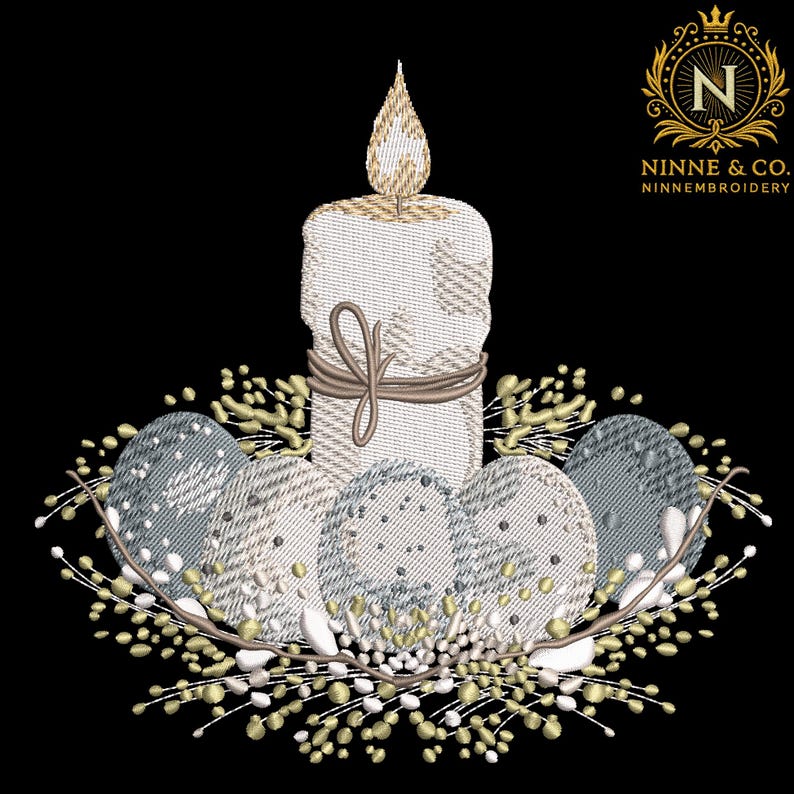 Vintage Easter Candle Embroidery Design, Easter Eggs With Candle ...