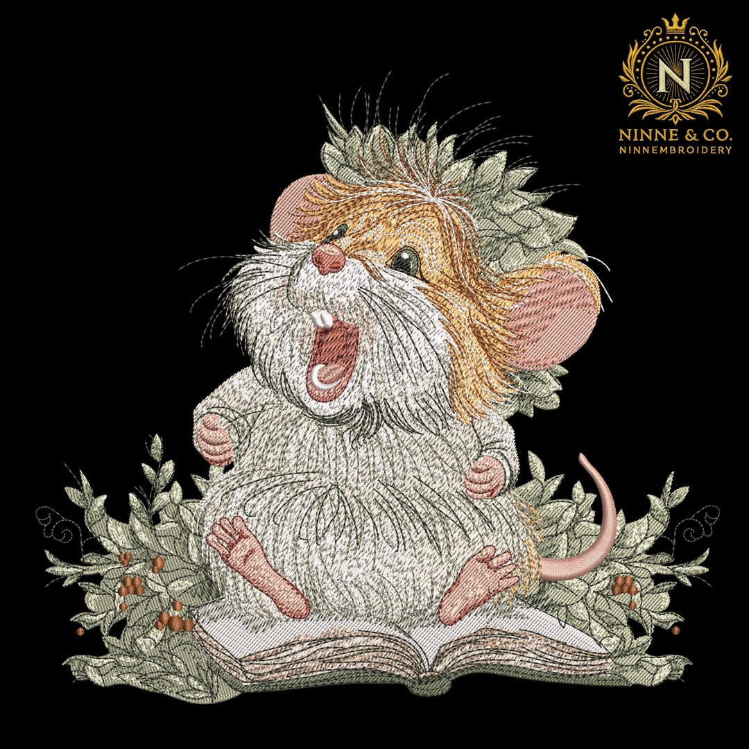 Cute Mouse Reading Book Embroidery Design – Woodland Animal Embroidery ...