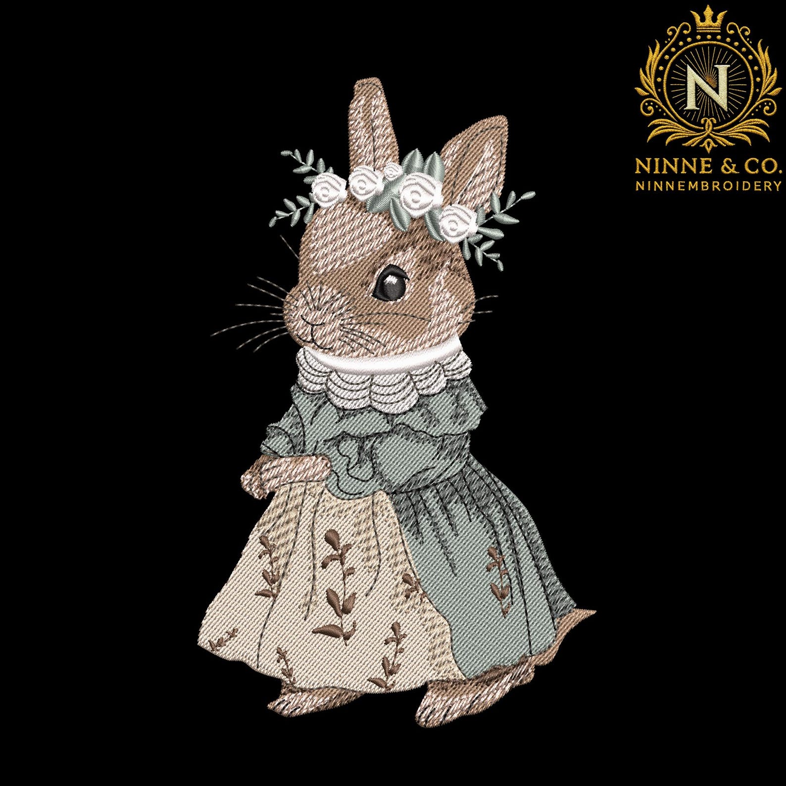 Vintage Bunny Girl Embroidery Design, Cute Rabbit in Floral Dress Idea ...
