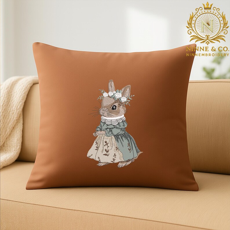 Vintage Bunny Girl Embroidery Design, Cute Rabbit in Floral Dress Idea ...