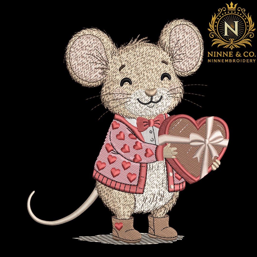 Mouse Valentine's Day Embroidery File, Cute Mouse Embroidery Design ...