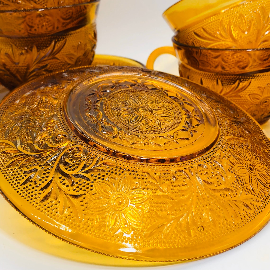 Vintage Indiana Glass Company Tiara Set of 6 Amber | Etsy