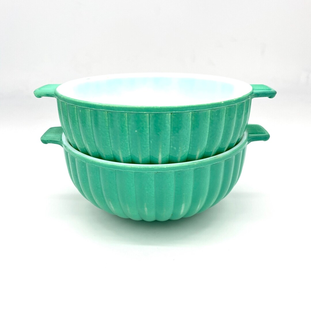 Vintage Ceramic - Jade Green - Handled - Ribbed - Set of 2 Bowls ...