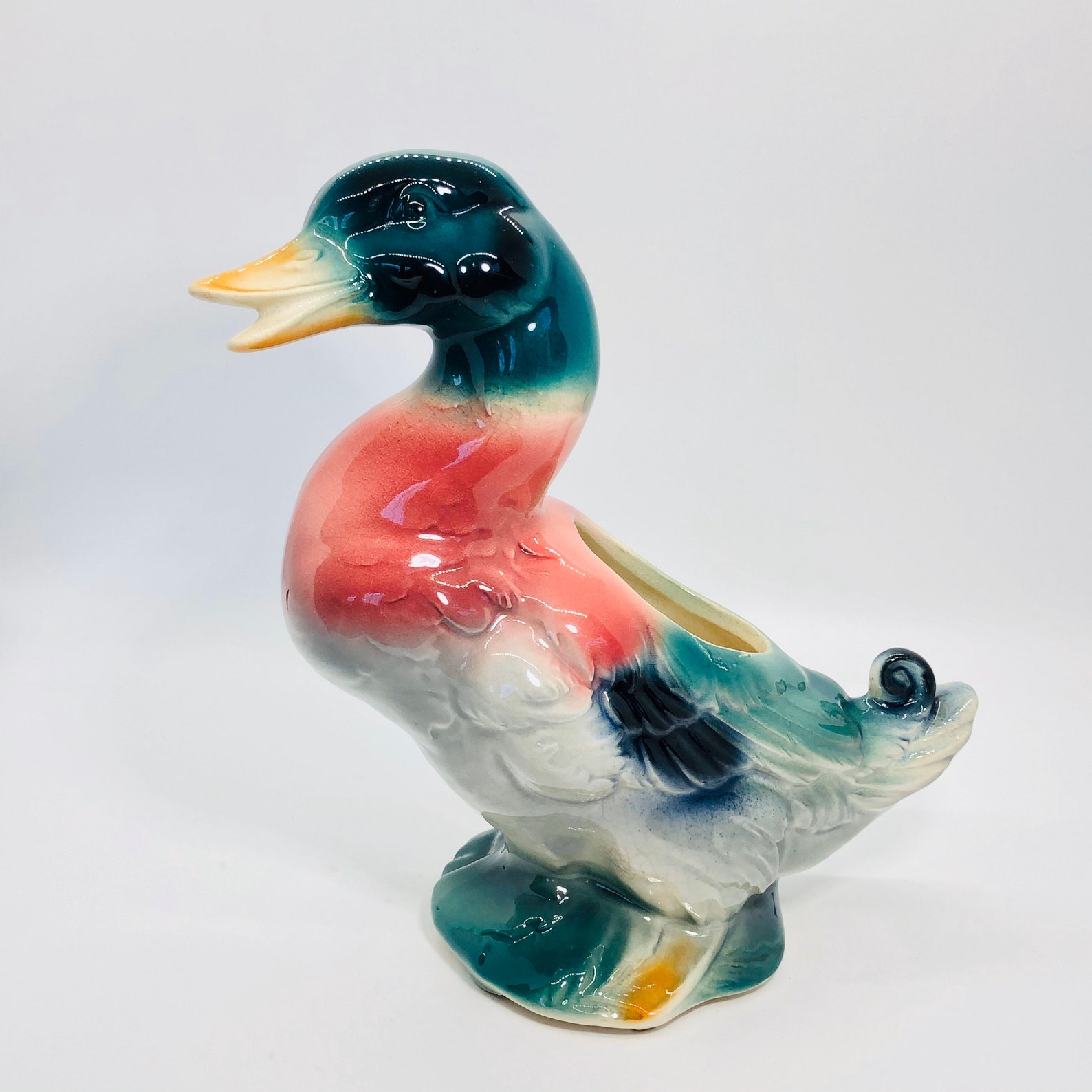 Vintage Ceramic Hand Painted Duck Planter Mallard - Etsy