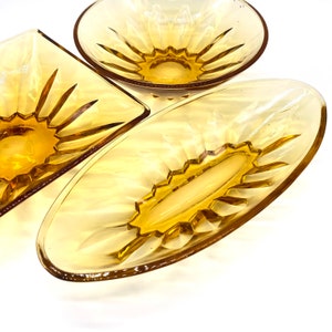 Vintage - Pressed Glass - Amber - Sunburst Pattern - Set of 3 Serving ...
