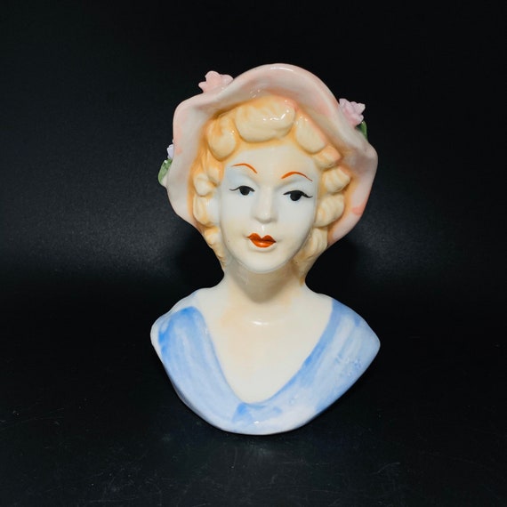 Vintage Ceramic Hand Painted Lady Head / Bust Planter - Etsy