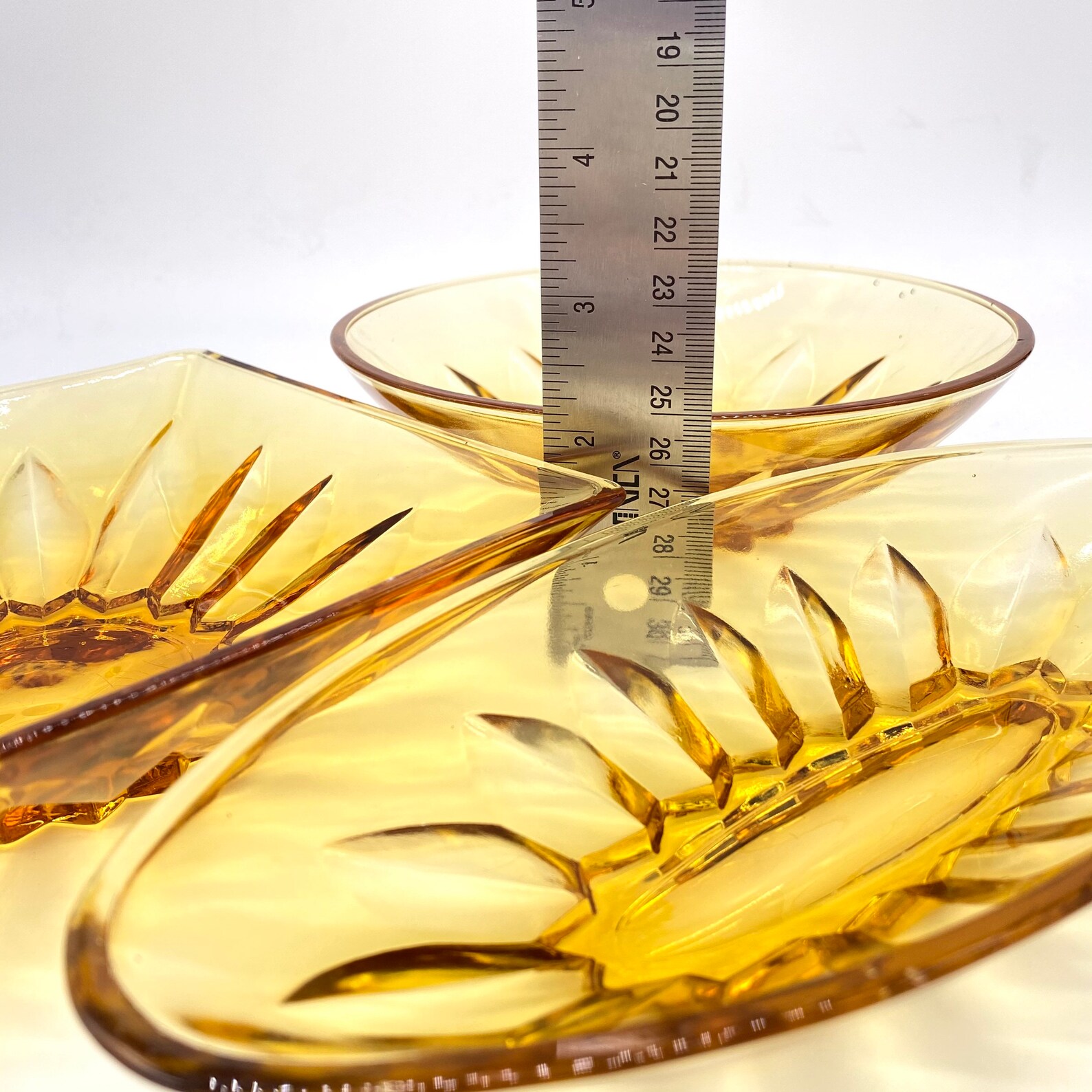 Vintage Pressed Glass Amber Sunburst Pattern Set of 3 - Etsy