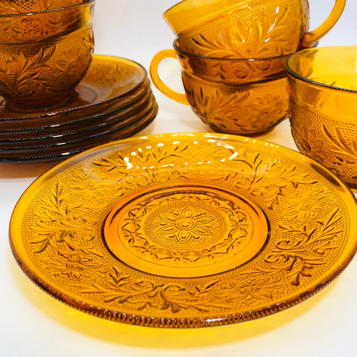 Vintage Indiana Glass Company Tiara Set of 6 Amber | Etsy