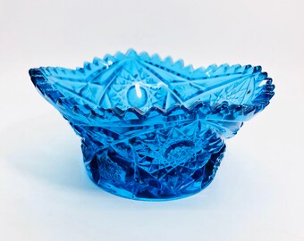 Blue Cut Glass Bowl - Etsy