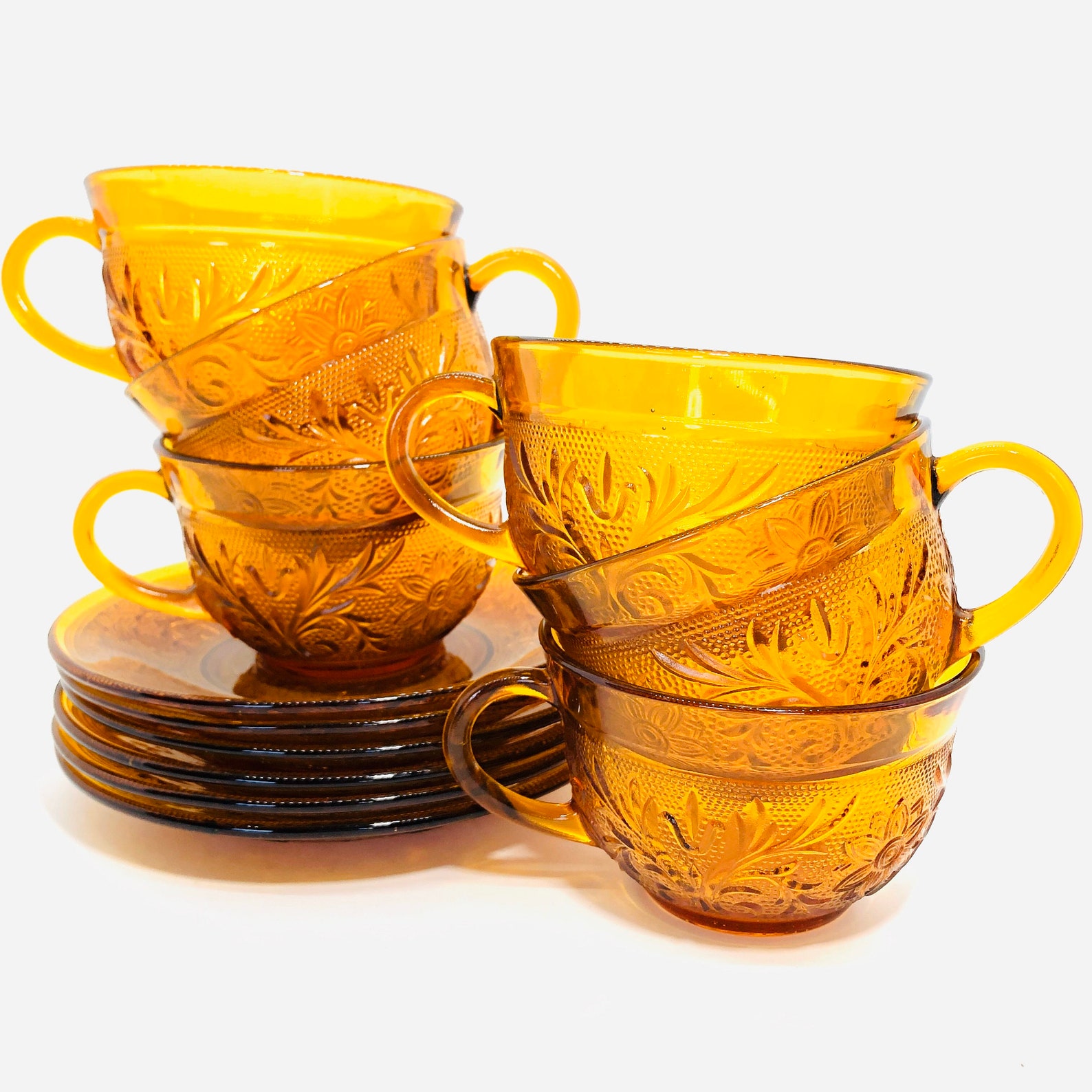 Vintage Indiana Glass Company Tiara Set of 6 Amber | Etsy