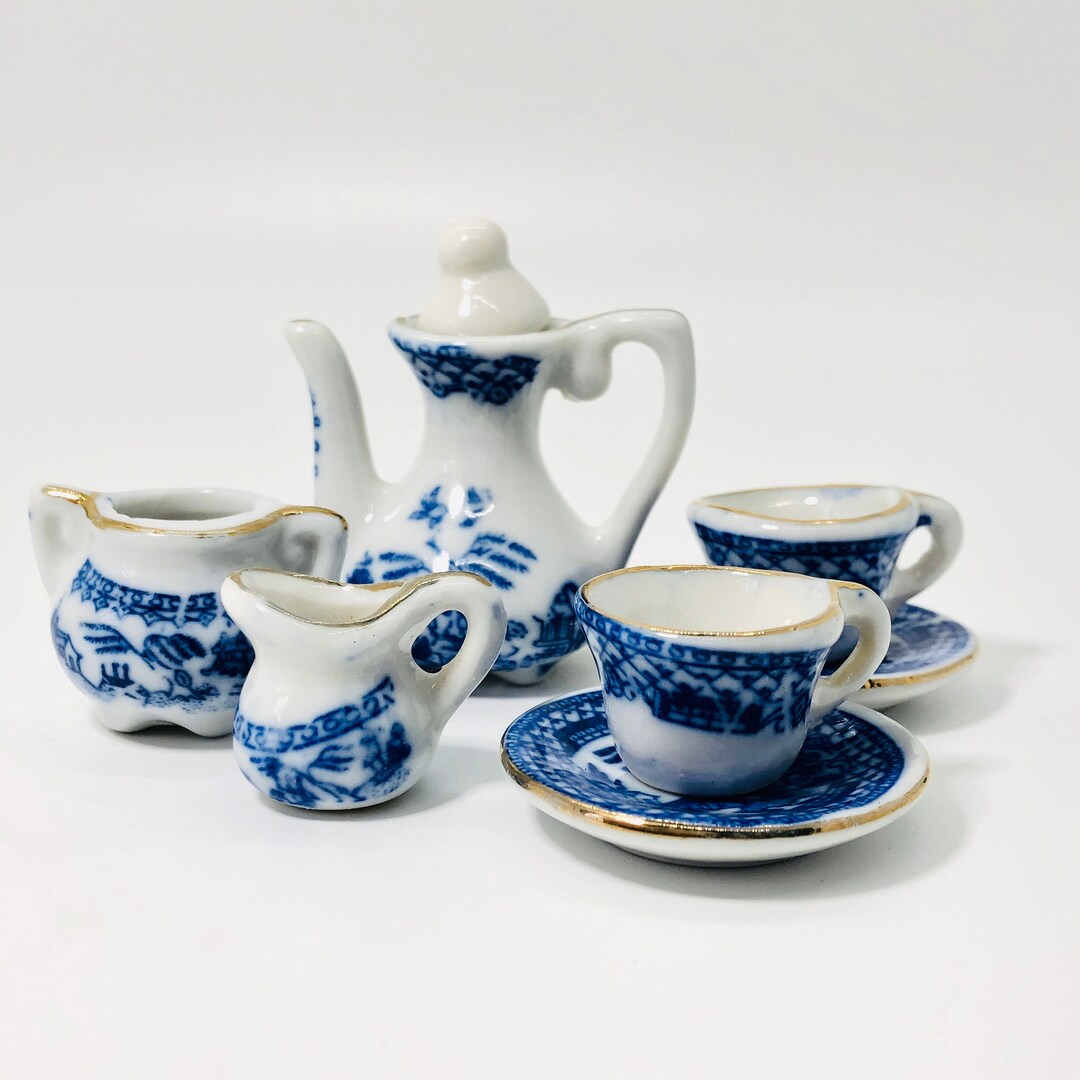 Vintage Miniature Porcelain Dollhouse Tea Set - White & Blue - Japan - Etsy