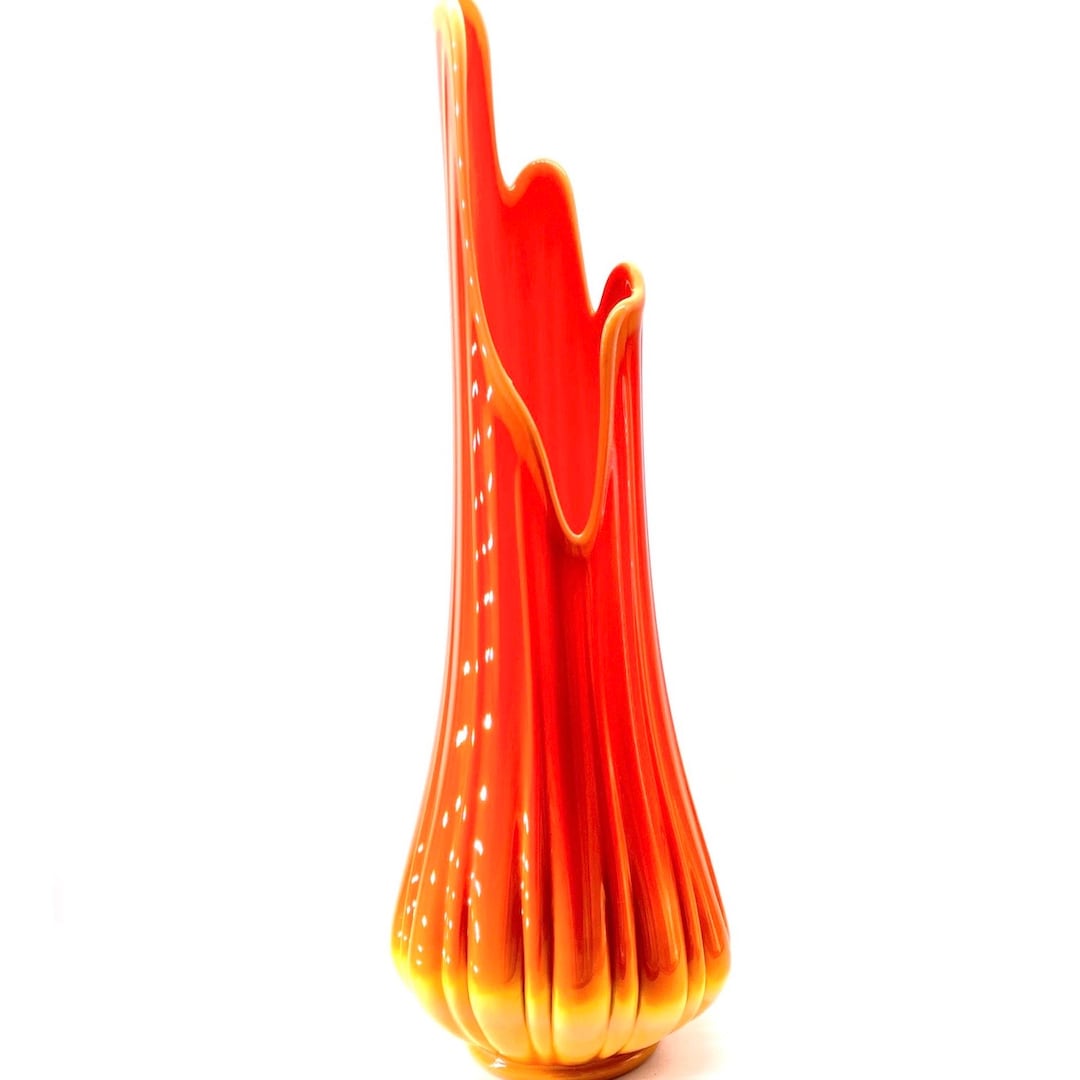 Vintage - L.E. Smith - Bittersweet - Swung Glass Floor Vase 22” - Mid ...