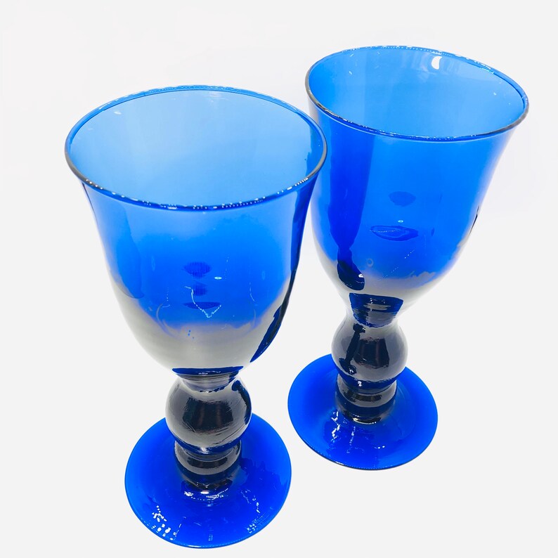 Vintage Handblown Glass Cobalt Blue Goblets Set of 2 Solid - Etsy