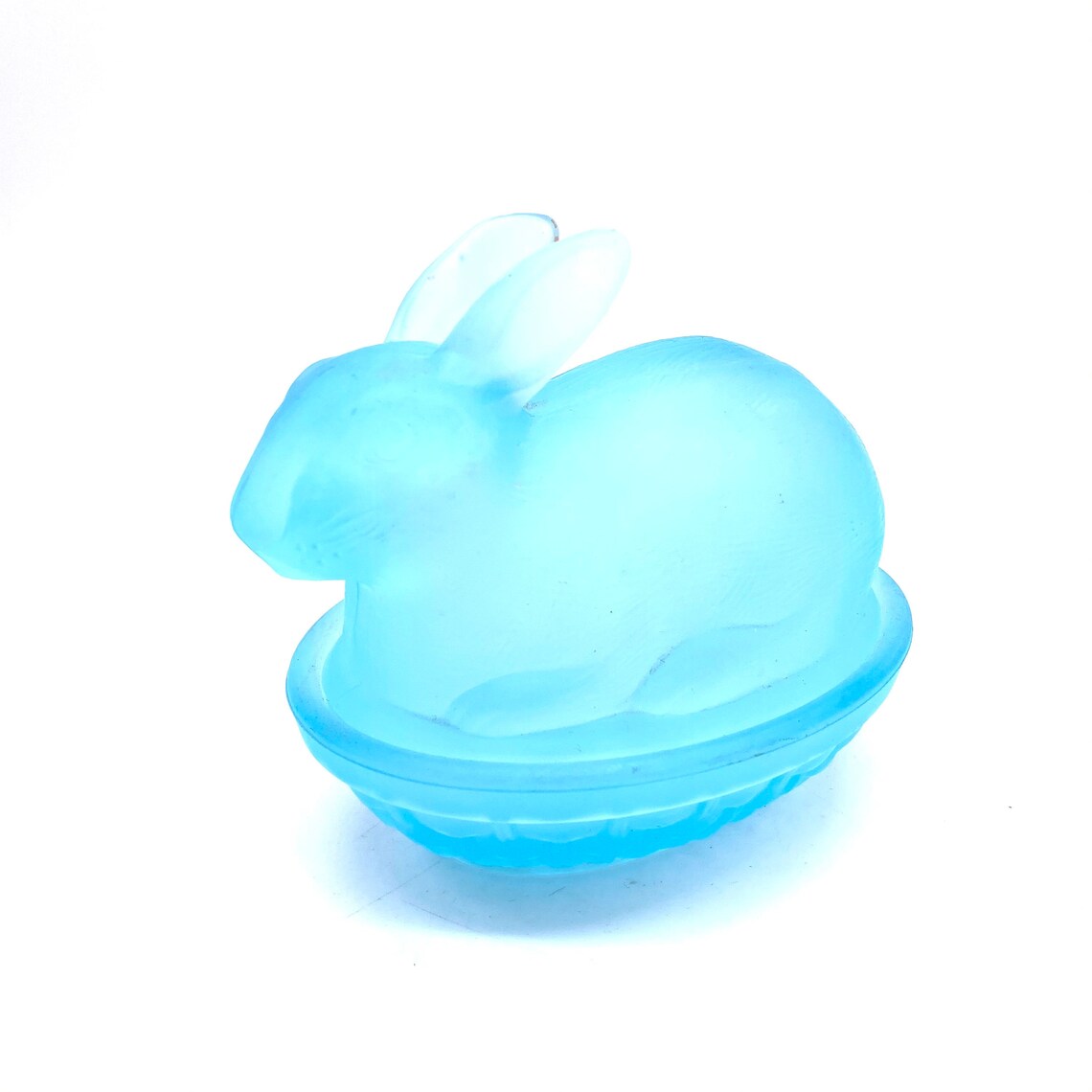 Vingage L.E. Smith Frosted Blue Glass Rabbit / Bunny on | Etsy