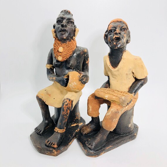 Vintage Set of Two Kenya African Clay Sculptures / | Etsy