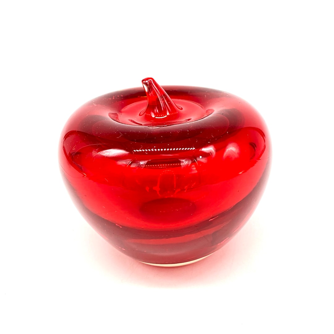 Vintage - Candy Apple Red Solid Hand Blown Glass Apple - Paperweight ...