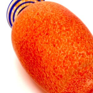 Vintage - Art Glass Vase - Orange Speckled Vase With Blue Glass Spiral ...