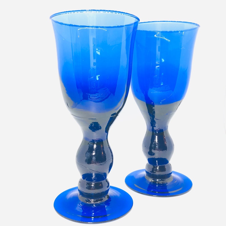 Vintage Handblown Glass Cobalt Blue Goblets Set of 2 Solid - Etsy