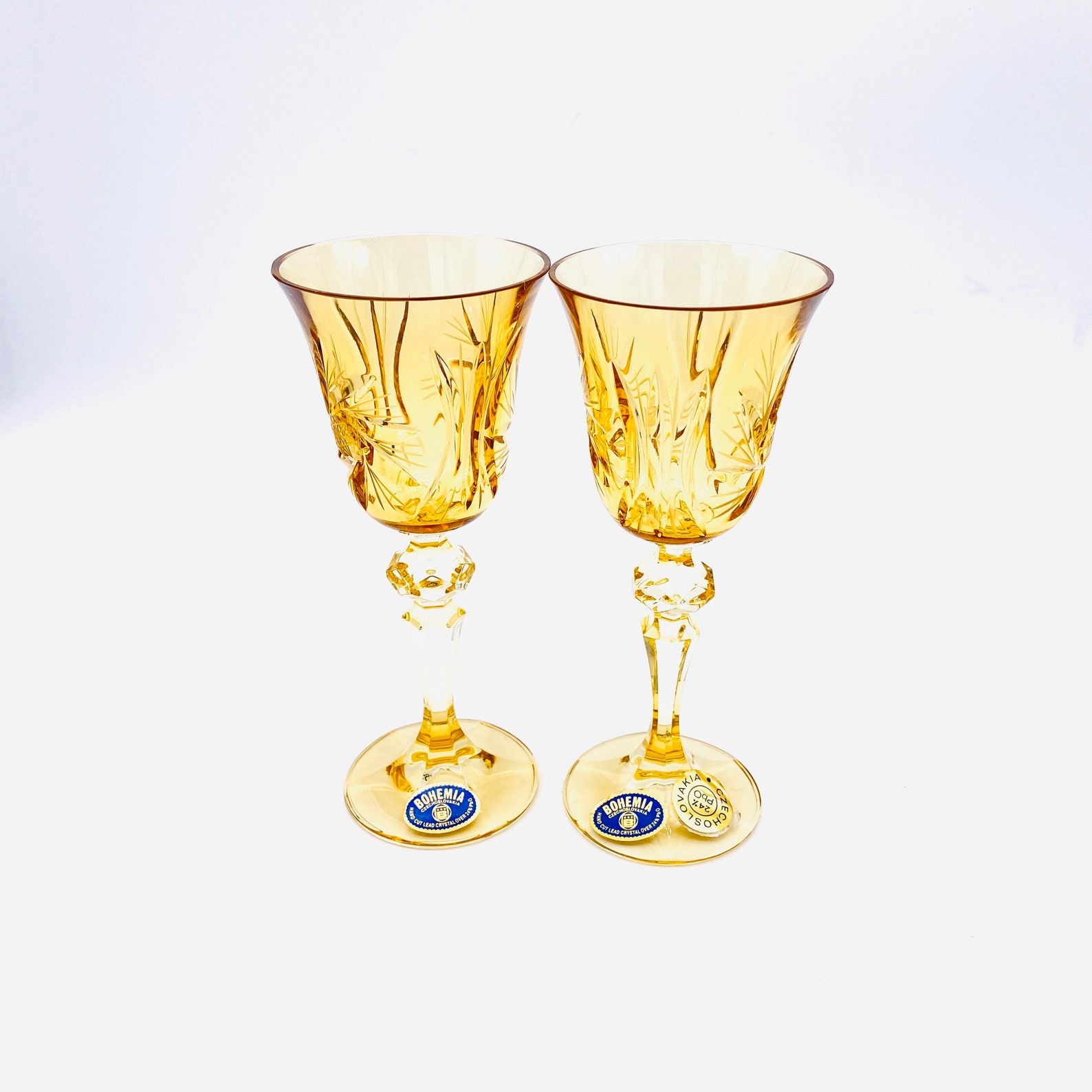 Vintage Chec Bohemian Glass Cut to Clear Goblets - Etsy