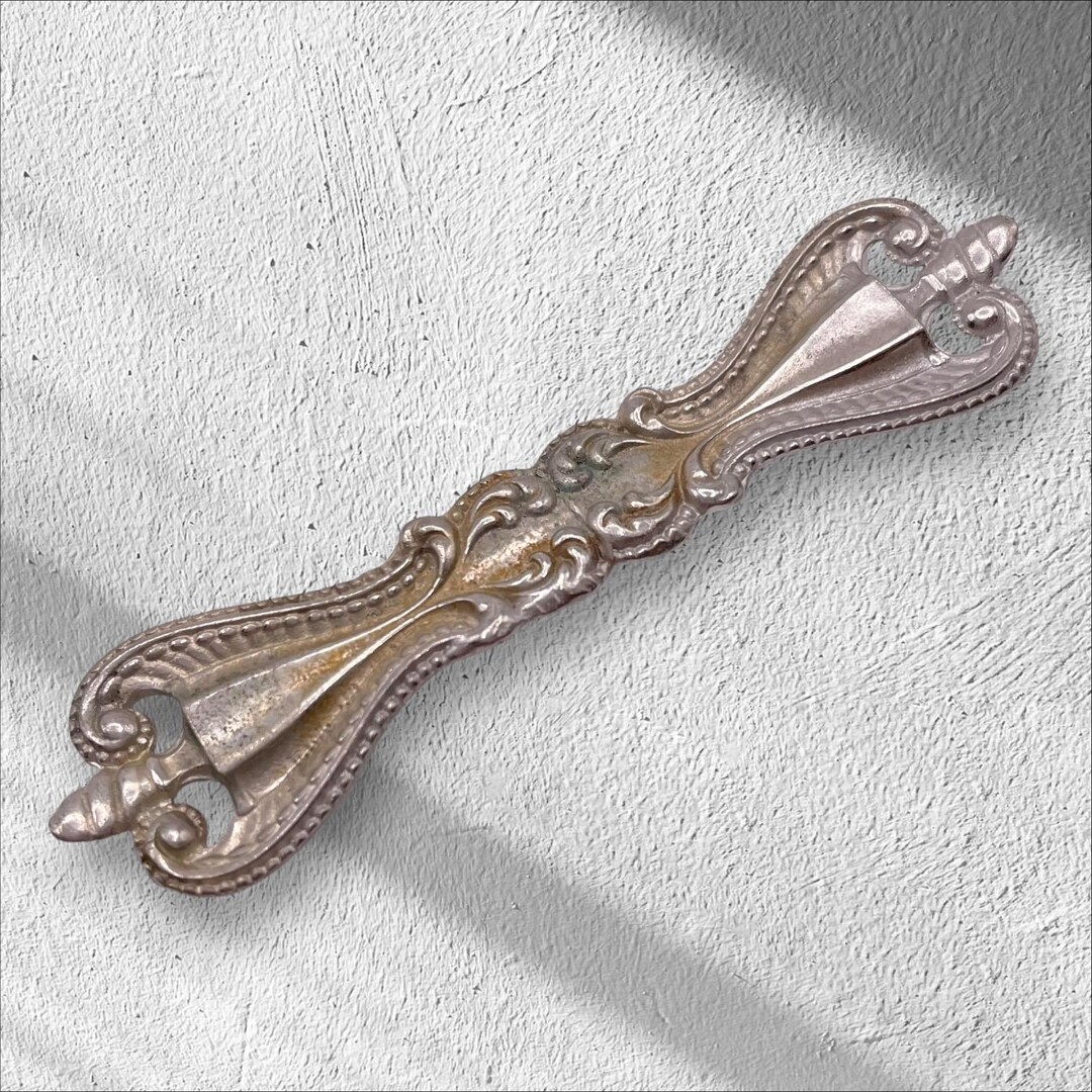 Vintage (1) Silver Filigree Bar - Metal Art Embellishment - Brooch ...