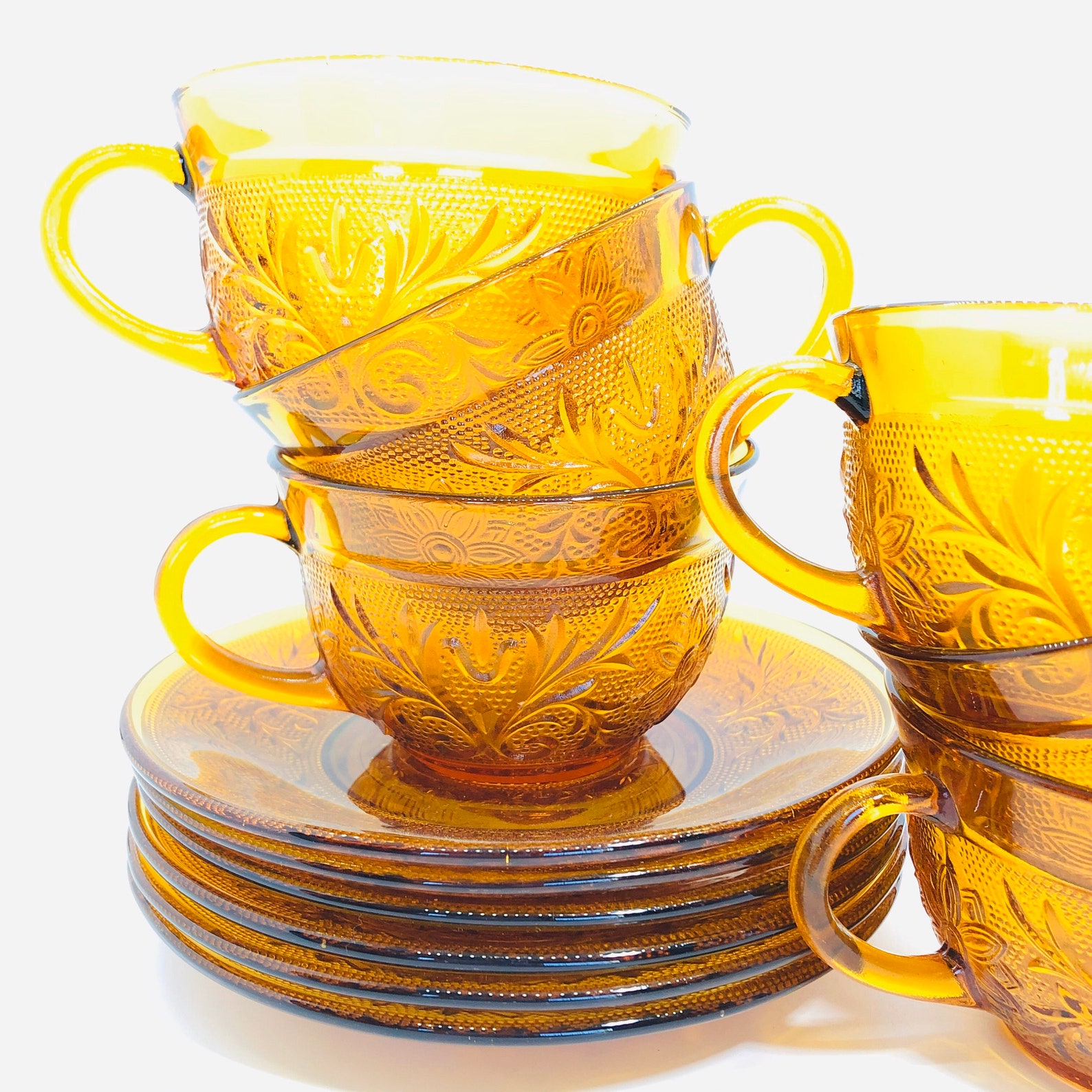 Vintage Indiana Glass Company Tiara Set of 6 Amber | Etsy