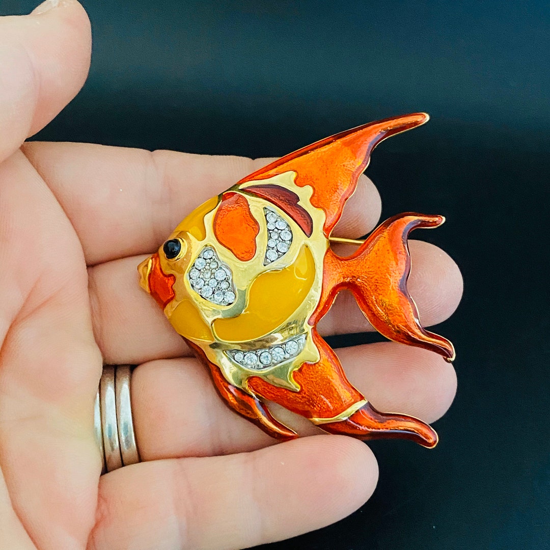 Vintage Mixed Metal Rhinestone Angel Fish Pin / Brooch - Etsy