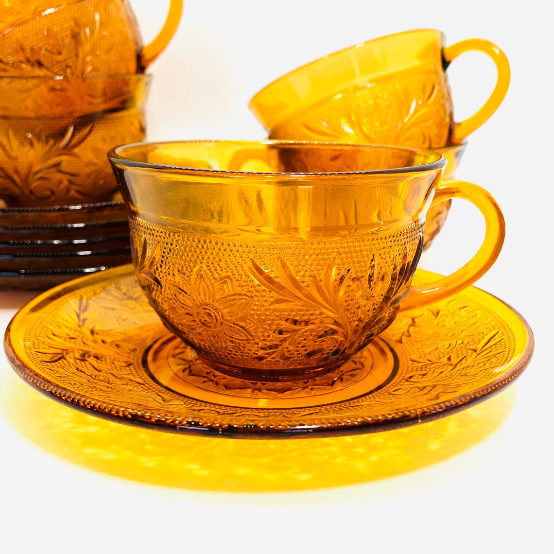 Vintage Indiana Glass Company Tiara Set of 6 Amber | Etsy