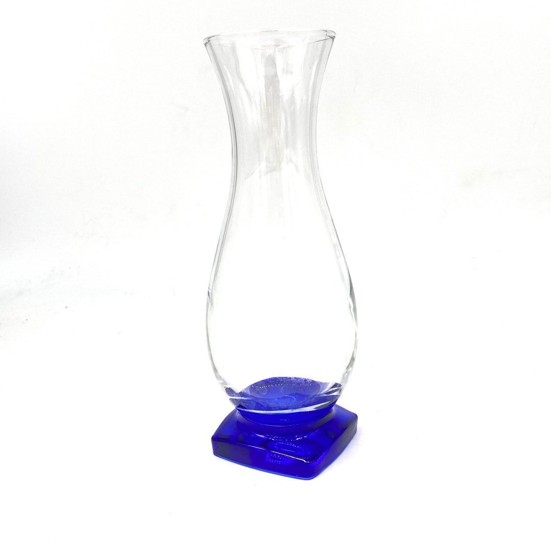 Vintage - 7 Inch Cobalt Blue Base - Clear Glass Bud Vase - Etsy