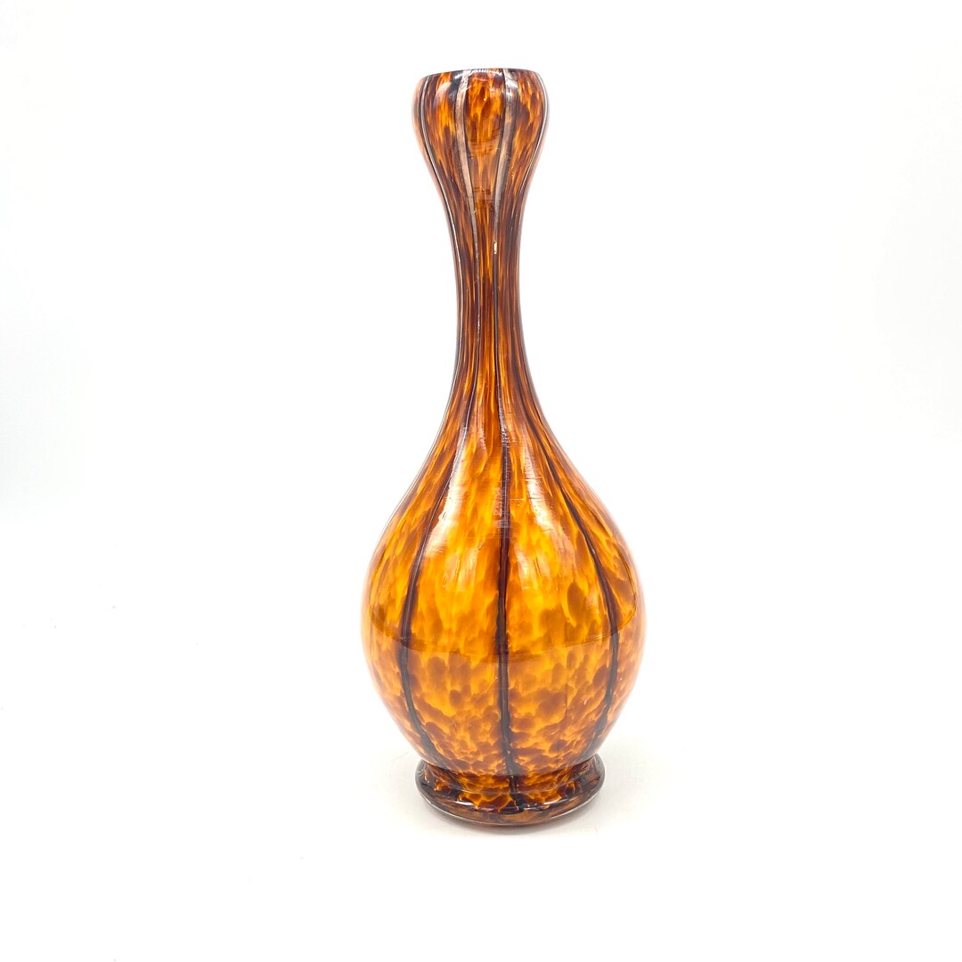 Vintage - Tortoiseshell Glass Vase - Just Under 10" Tall - Brown and ...