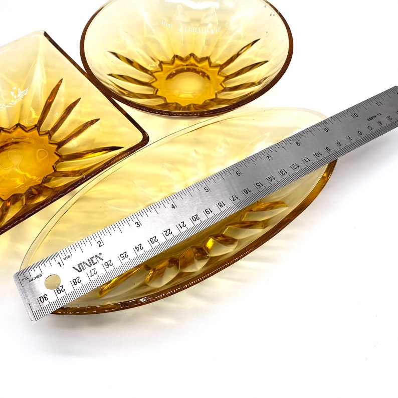 Vintage Pressed Glass Amber Sunburst Pattern Set of 3 - Etsy