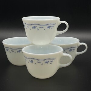 Vintage - Pyrex "morning Blue" - Floral Milk Glass Coffee / Tea Mugs ...