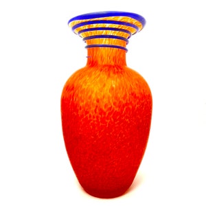 Vintage - Art Glass Vase - Orange Speckled Vase With Blue Glass Spiral ...