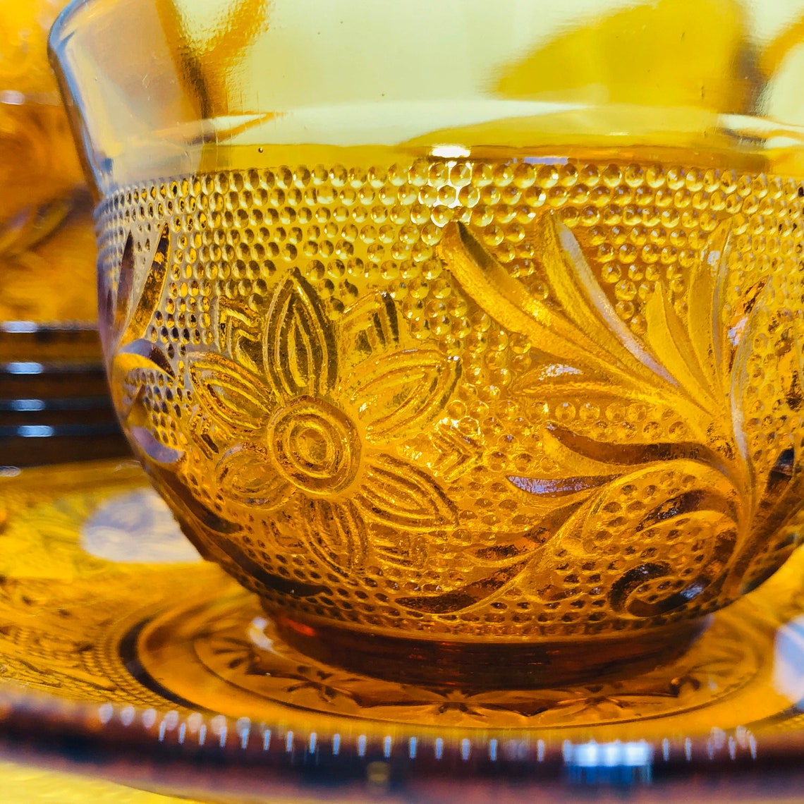 Vintage Indiana Glass Company Tiara Set of 6 Amber | Etsy