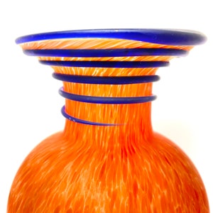 Vintage - Art Glass Vase - Orange Speckled Vase With Blue Glass Spiral ...