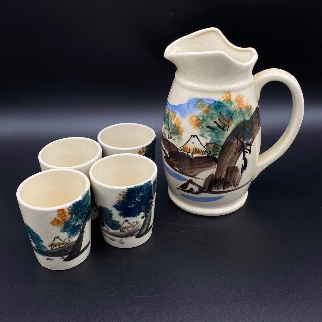 Vintage - Made in Japan - Pitcher and 4 Cups Set - Hand Painted ...