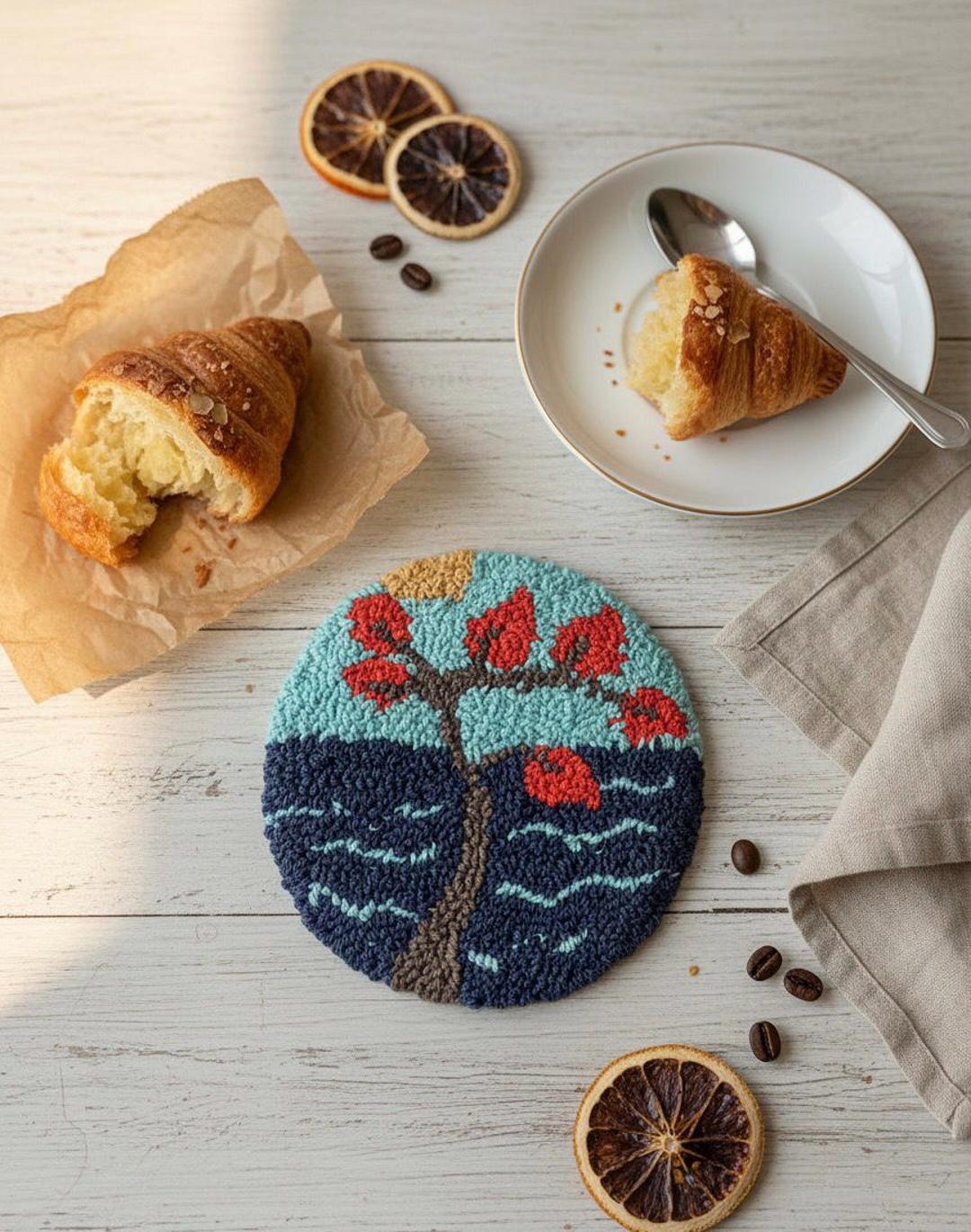 Handmade Punch Needle Coaster: Wool Tree Design, Winter Decor - Etsy