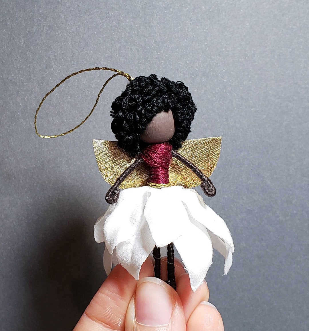 White Flower Angel Ornament, Black Angel, Flower Doll, Bendy Doll ...