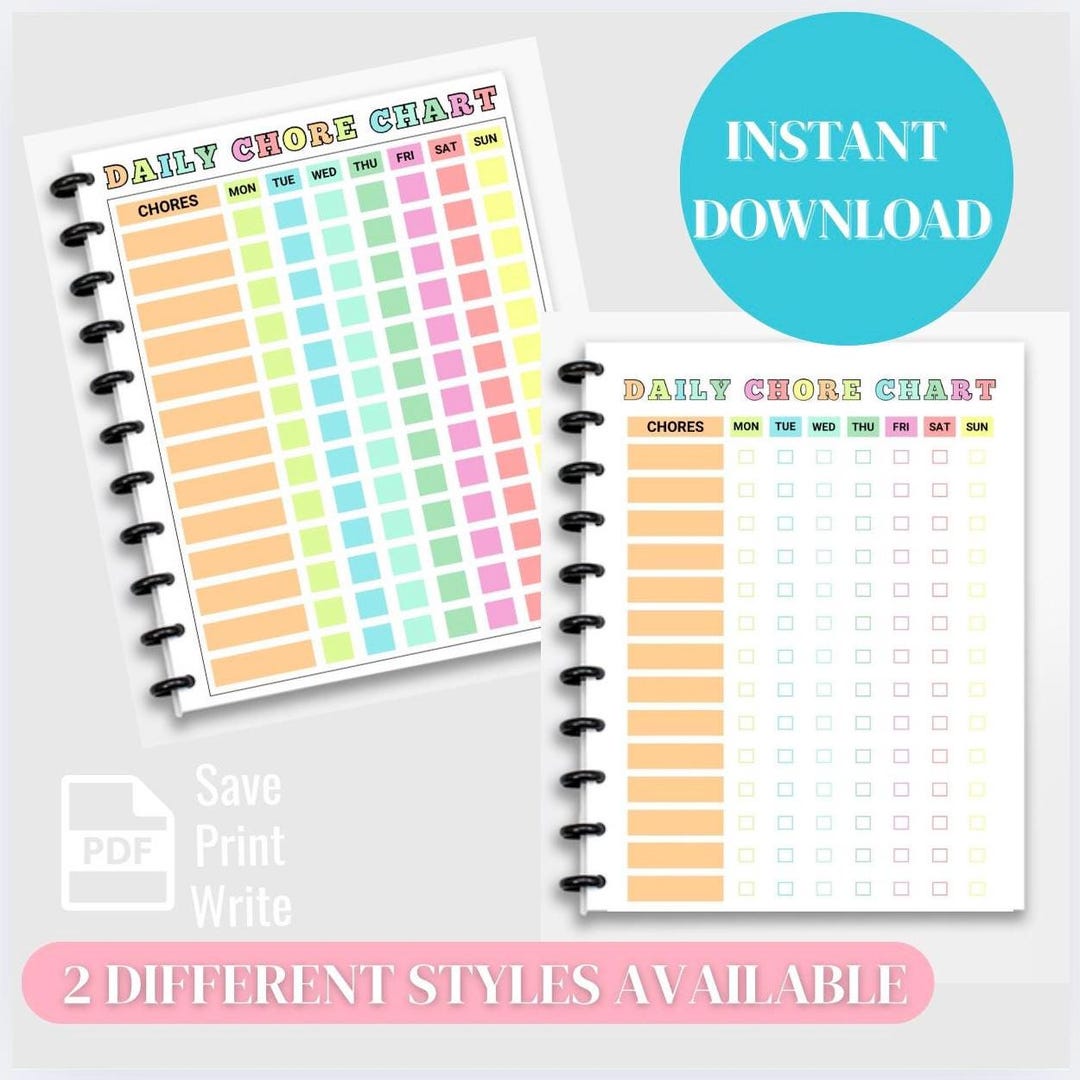 Daily Chore Chart Printable PDF | Kids & Family Routine Tracker | 2 ...