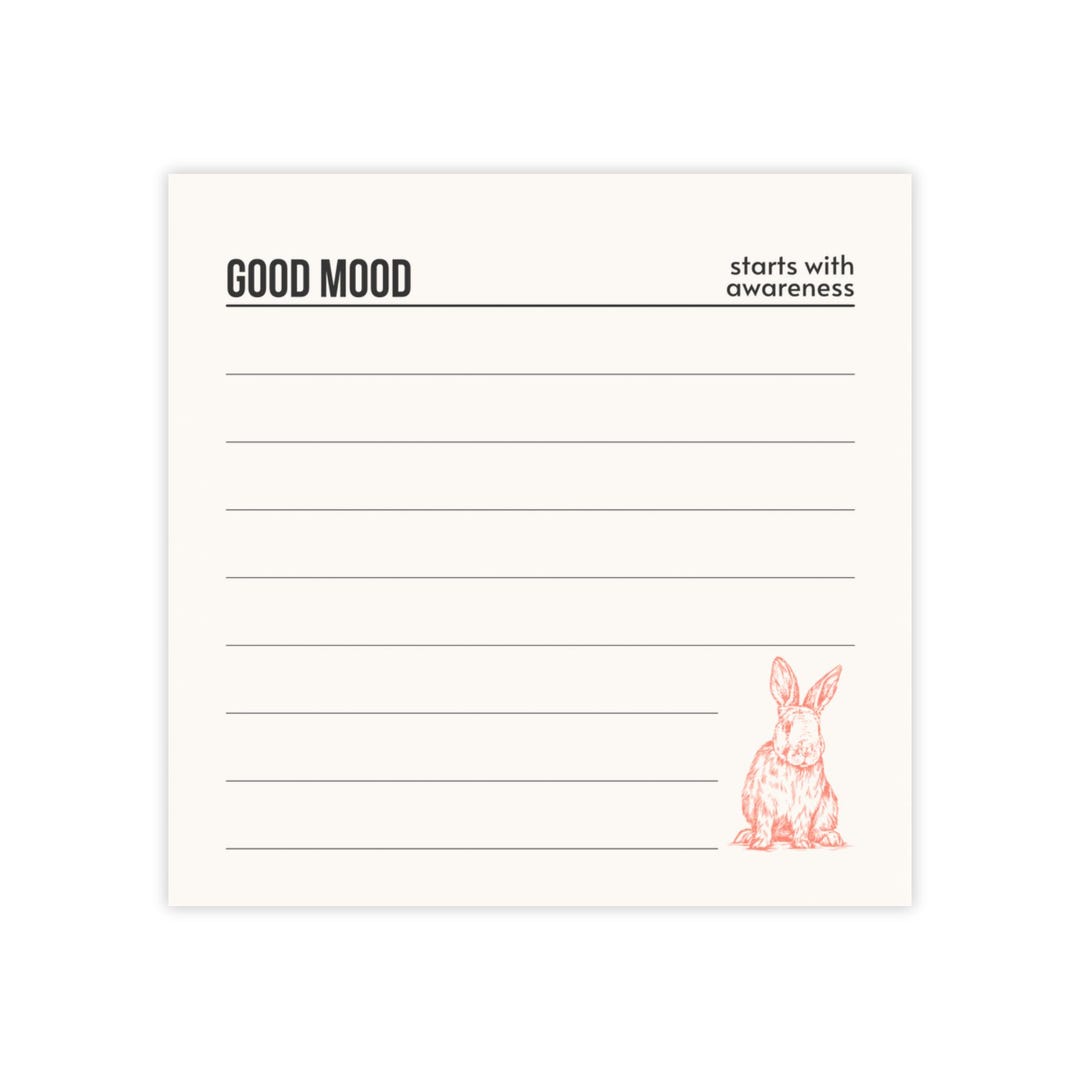Sticky Note Pad, Beige Notepad With Soft Coral Bunny Illustration ...