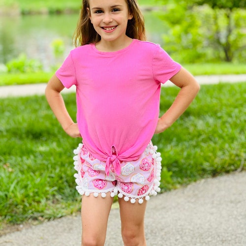 Pink Donut Pom Shorts Donuts Girls Shorts Donut Shorts - Etsy