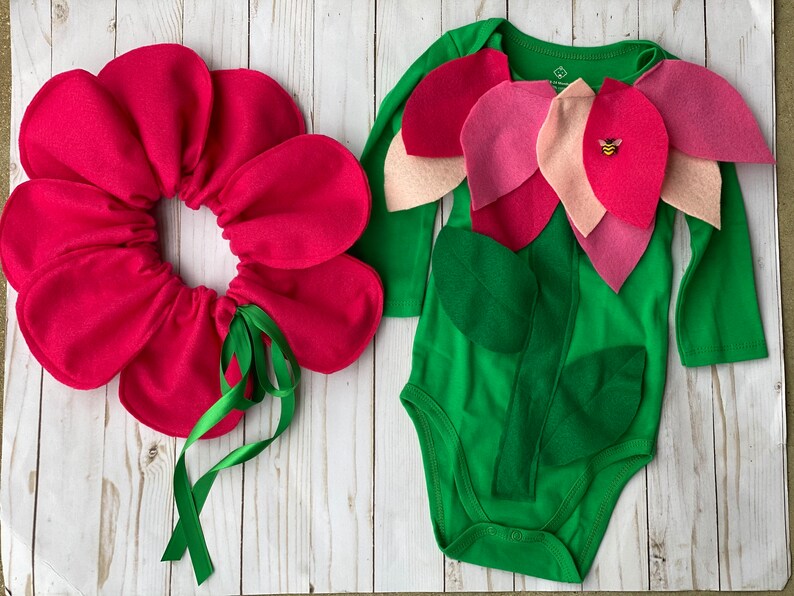 Pink Flower Costume With Green Bodysuit Green Long Sleeve | Etsy